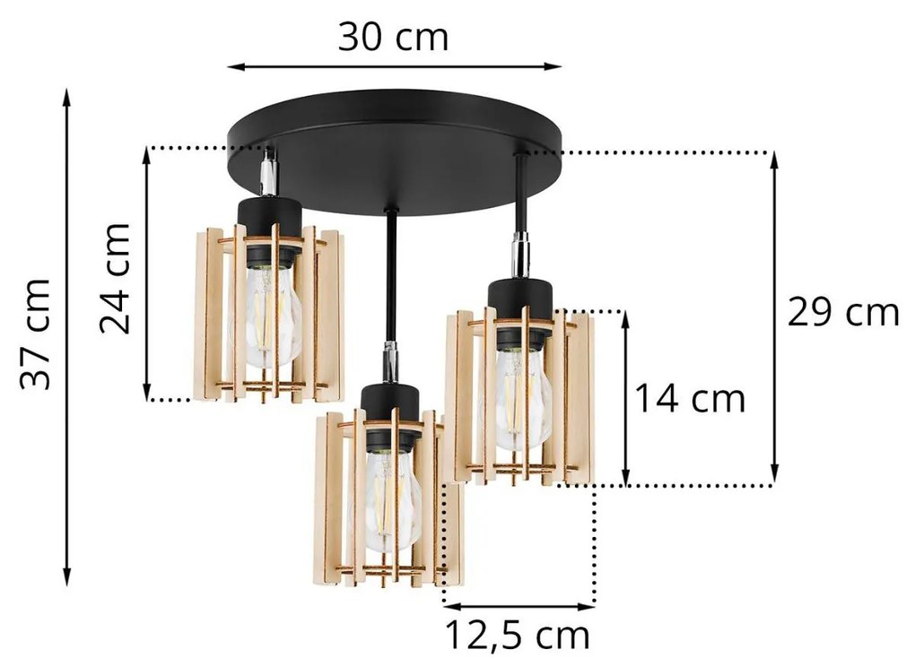 Stropní svítidlo TIMBER 7, 3x dřevěné stínítko, ORP