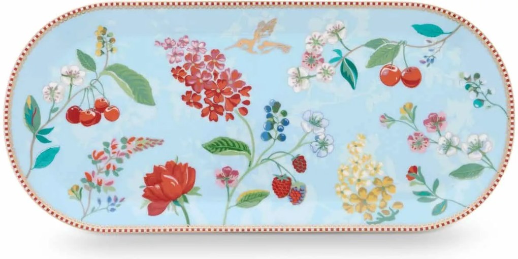 Pip Studio Floral Hummingbirds Servírovací talíř modrý 33,3x15,5