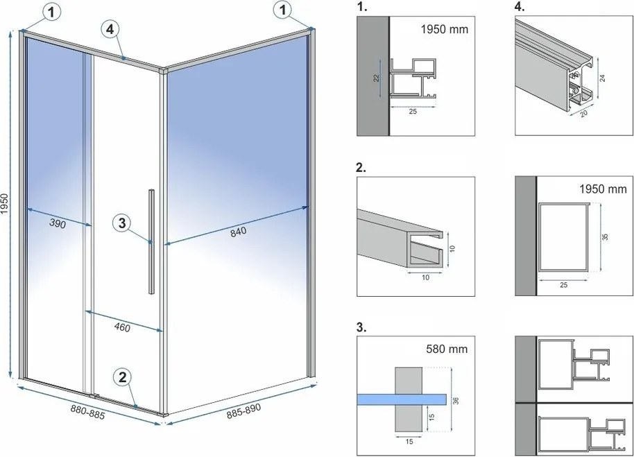 Čtvercový sprchový kout REA SOLAR 90x90 cm, černý matný/transparent + vanička Savoy bílá