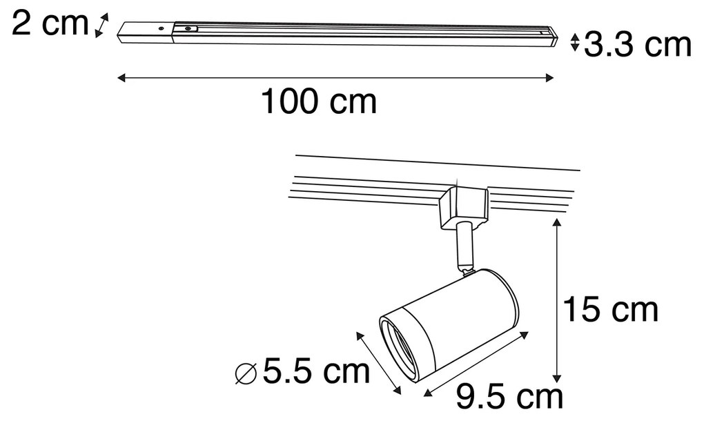 Moderní 1-fázový kolejnicový systém bílý s 15 reflektory - Jeana