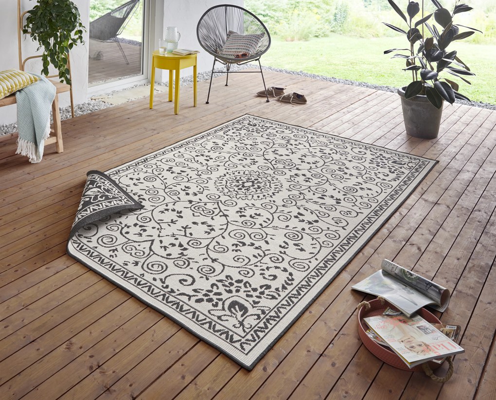 NORTHRUGS - Hanse Home koberce Kusový koberec Twin Supreme 103864 Leyte Black/Cream – na ven i na doma - 160x230 cm