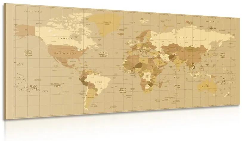 Obraz mapa světa v béžovém odstínu