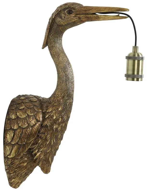 Bronzová antik nástěnná lampa jeřáb Crane - 30*16*48 cm / E27