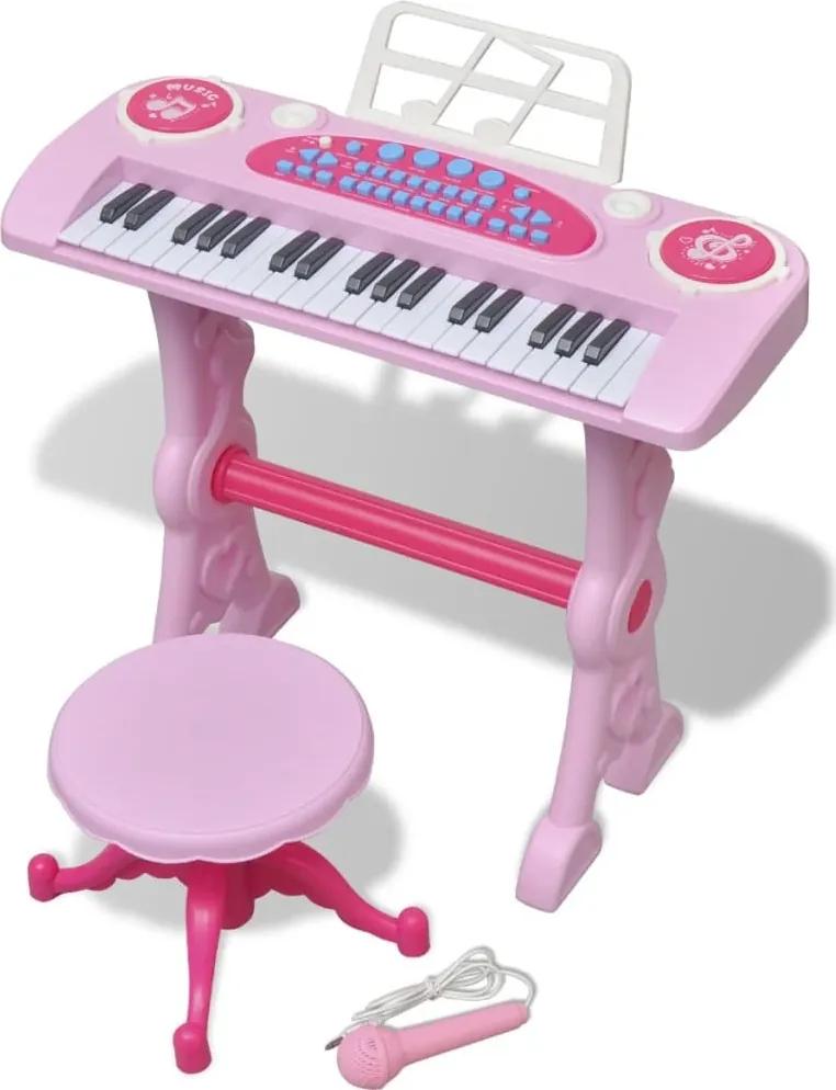 vidaXL Dětské klávesy se stoličkou a mikrofonem 37 kláves [80118] Barva: Růžová