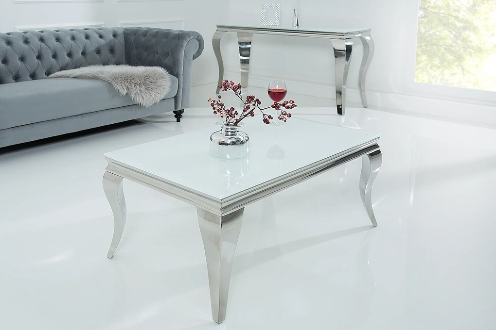 Modern Baroque Period  Konferenční stolek Royal, 100 cm, bílý, stříbrný
