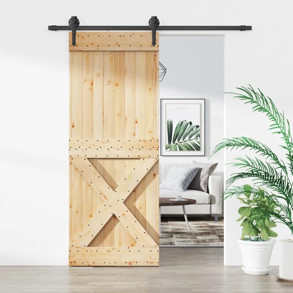 Posuvné Dveře S Kováním 80 X 210 Cm Masivní Borové Dřevo