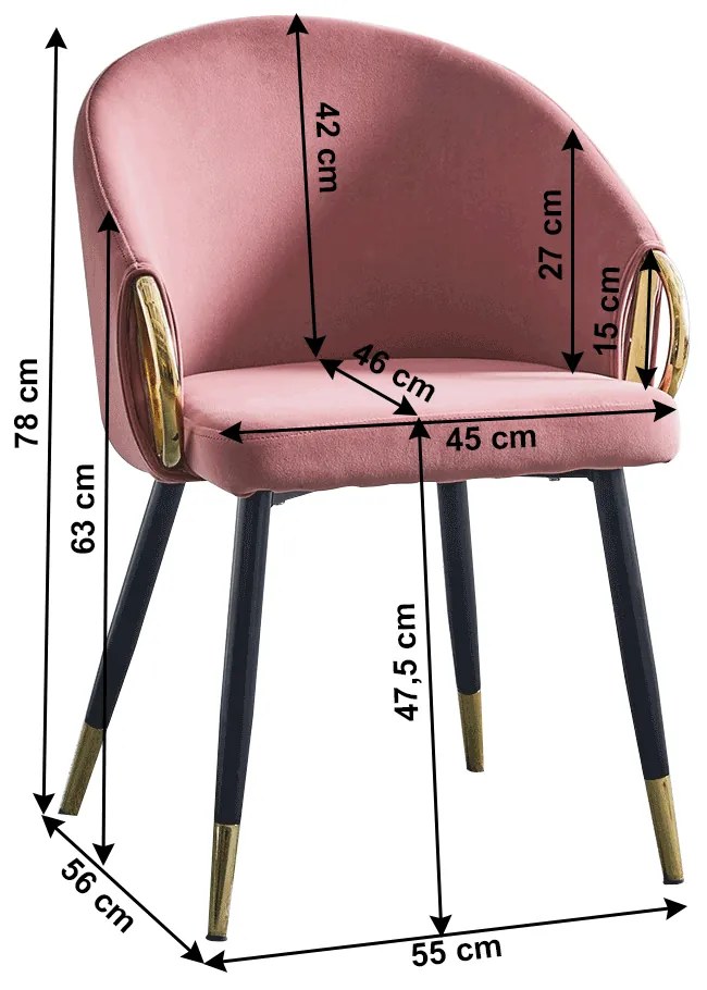 Designové křeslo Hafnon (růžová + zlatý chrom). 1034354