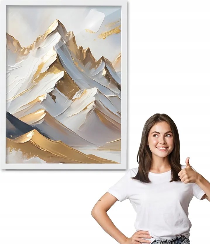 Obraz s rámečkem vzor Hory Se Zlatem bílý rámeček 50x70 do kuchyně, jídelny