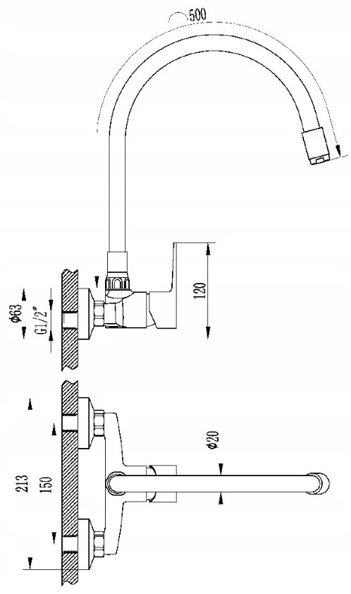 Invena Verso, nástěnná kuchyňská baterie 150mm s elastickým ramenem, bílá-chromová, INV-BC-82-E2S-L