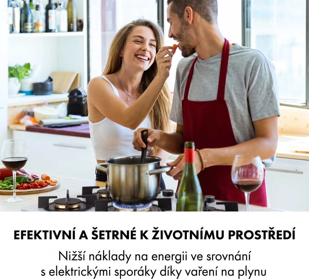 Klarstein Goldflame 5, plynová varná deska, 5 mosazných hořáků, sklokeramika