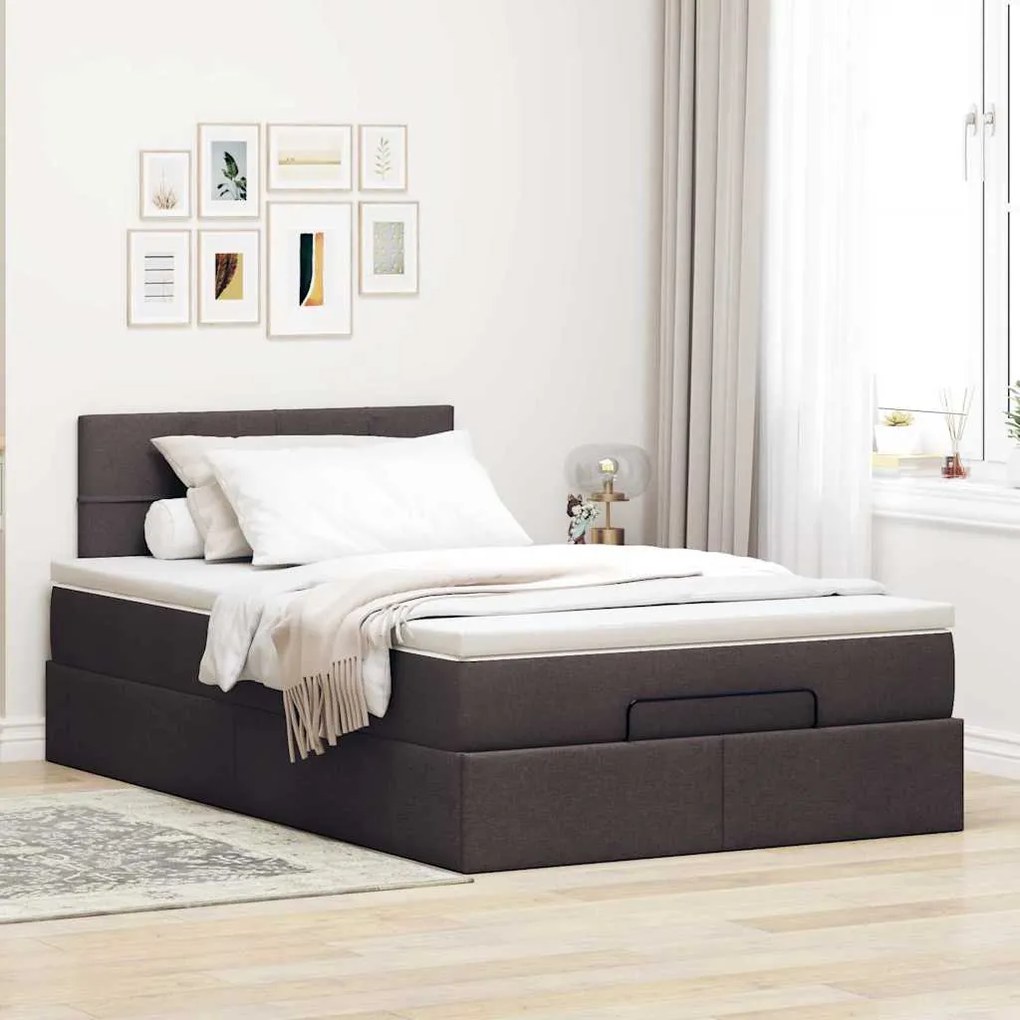 Osmanský rám postele s matrací tmavě hnědá 120x190cm textil 3312294