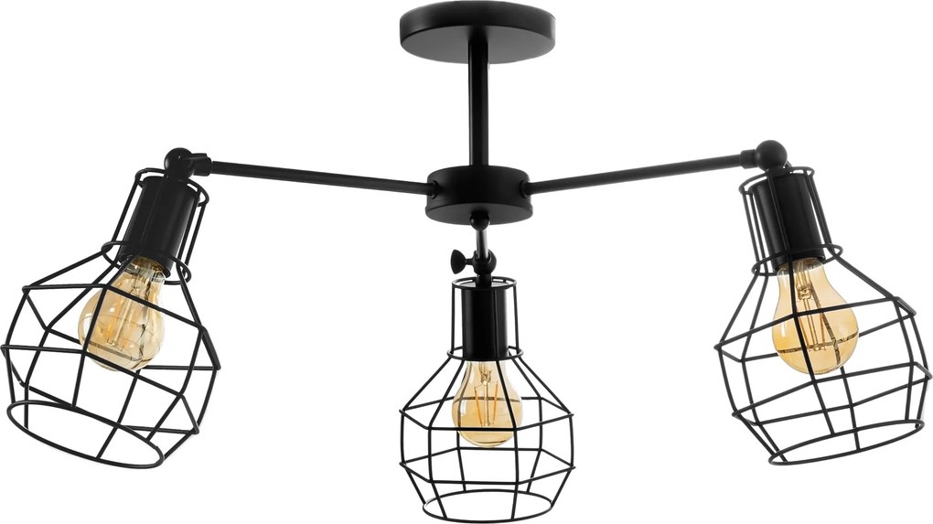 Toolight - Závěsné kovové stropní svítidlo 3-ramenné 3xE27 60W APP734-3C, černá, OSW-08763