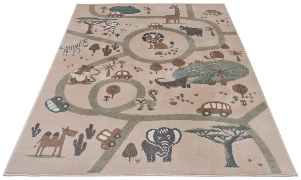 Hanse Home, Dětský koberec Adventures 105972 Cream Brown Grey, 120x170, béžová, dětský pokoj