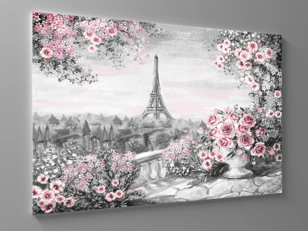 Liox Růžovošedý obraz Eiffelova věž Rozměr: 150 x 100 cm