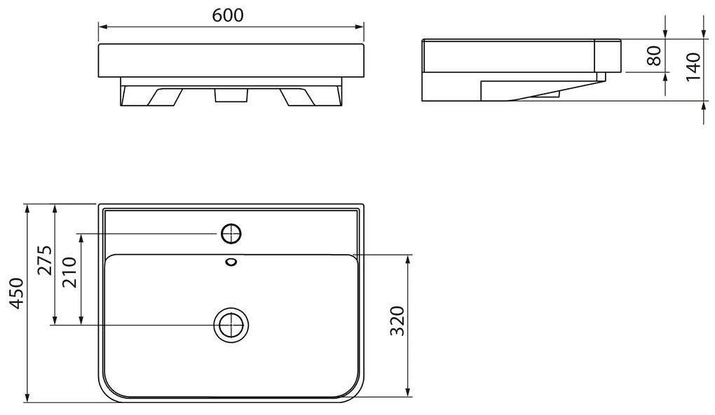 Aqualine Aqualine, ZEN keramické umyvadlo nábytkové 60x45cm, bílá, 3060