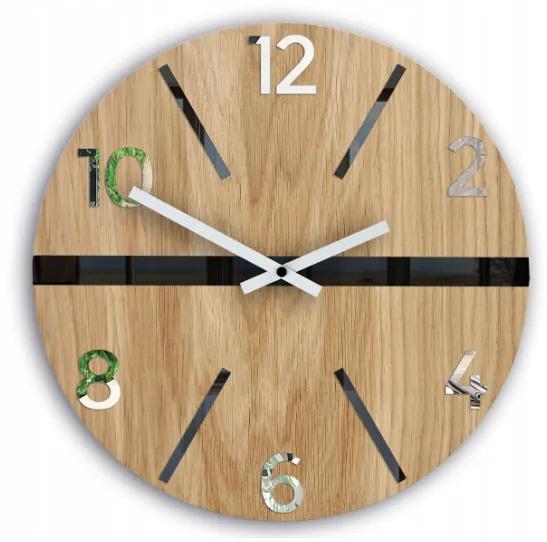 M.Clock Nástěnné dřevěné hodiny 33x33cm zrcadlo 3D