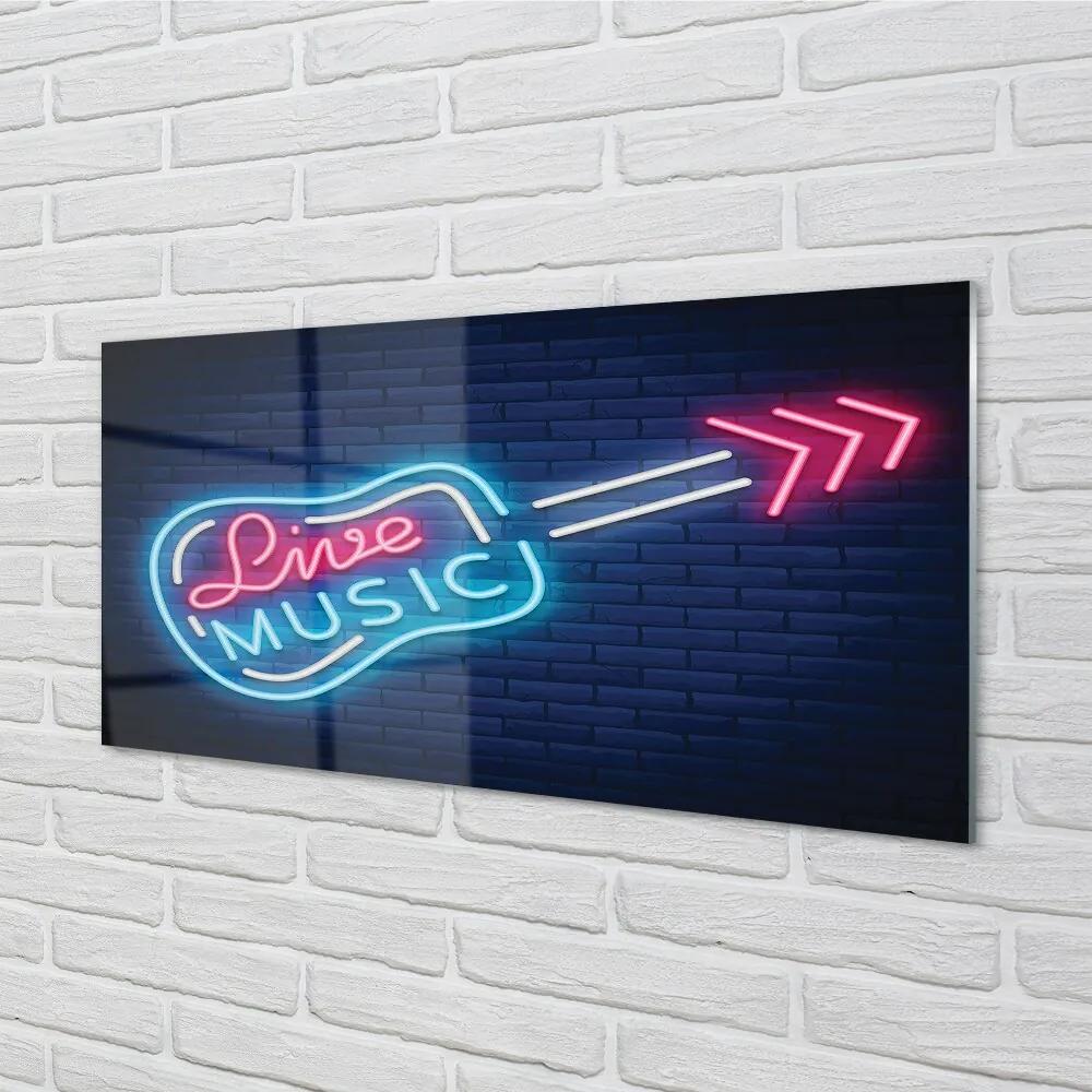 Obraz na skle Kytara neonový nápis 120x60 cm