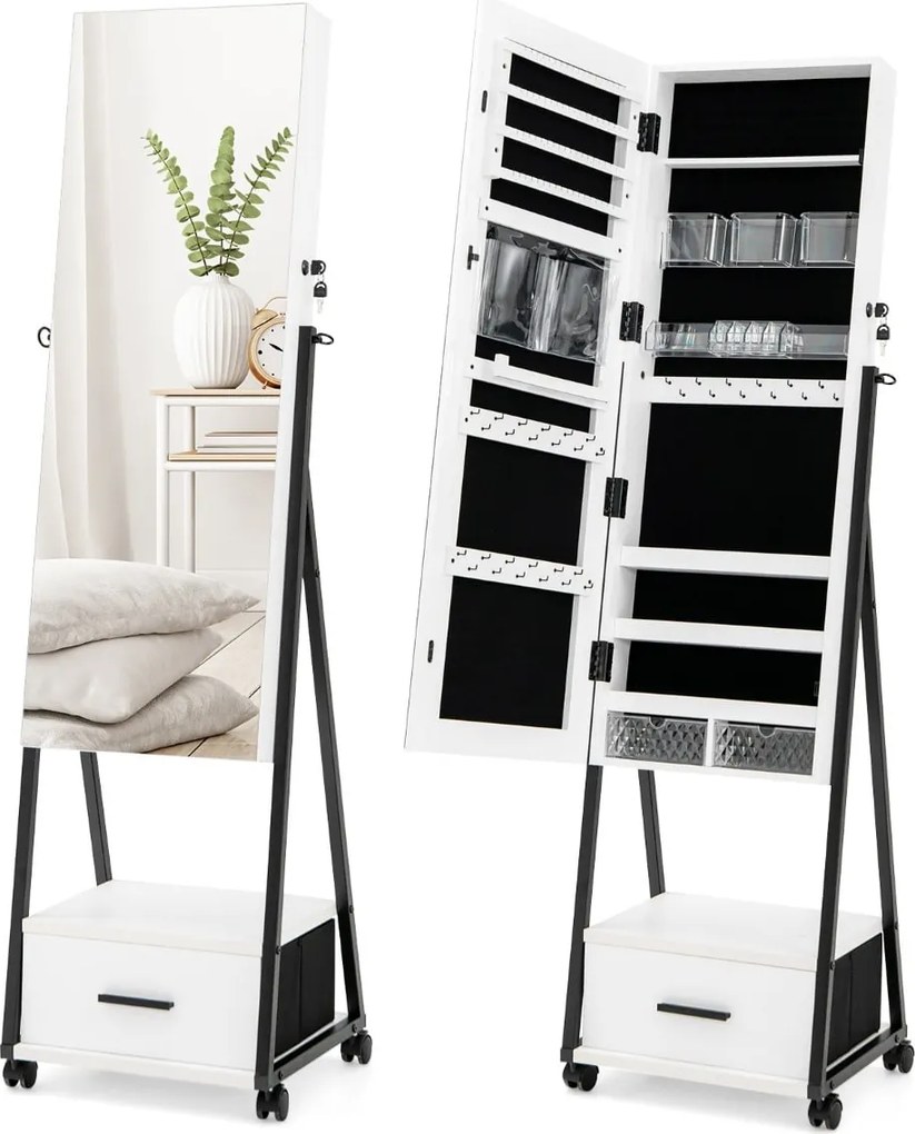 Costway Zrcadlová skříňka na šperky a make-up organizér se zrcadlem po celé