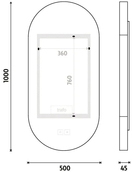 Nimco Bílé LED zrcadlo 500x1000 se dvěma dotykovými senzory - ZPB 32004LVX-05