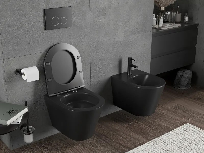 Mexen Rico, závěsná WC mísa 490x360x370 mm, Rimless Tornádo, černá matná, 3372XX85T