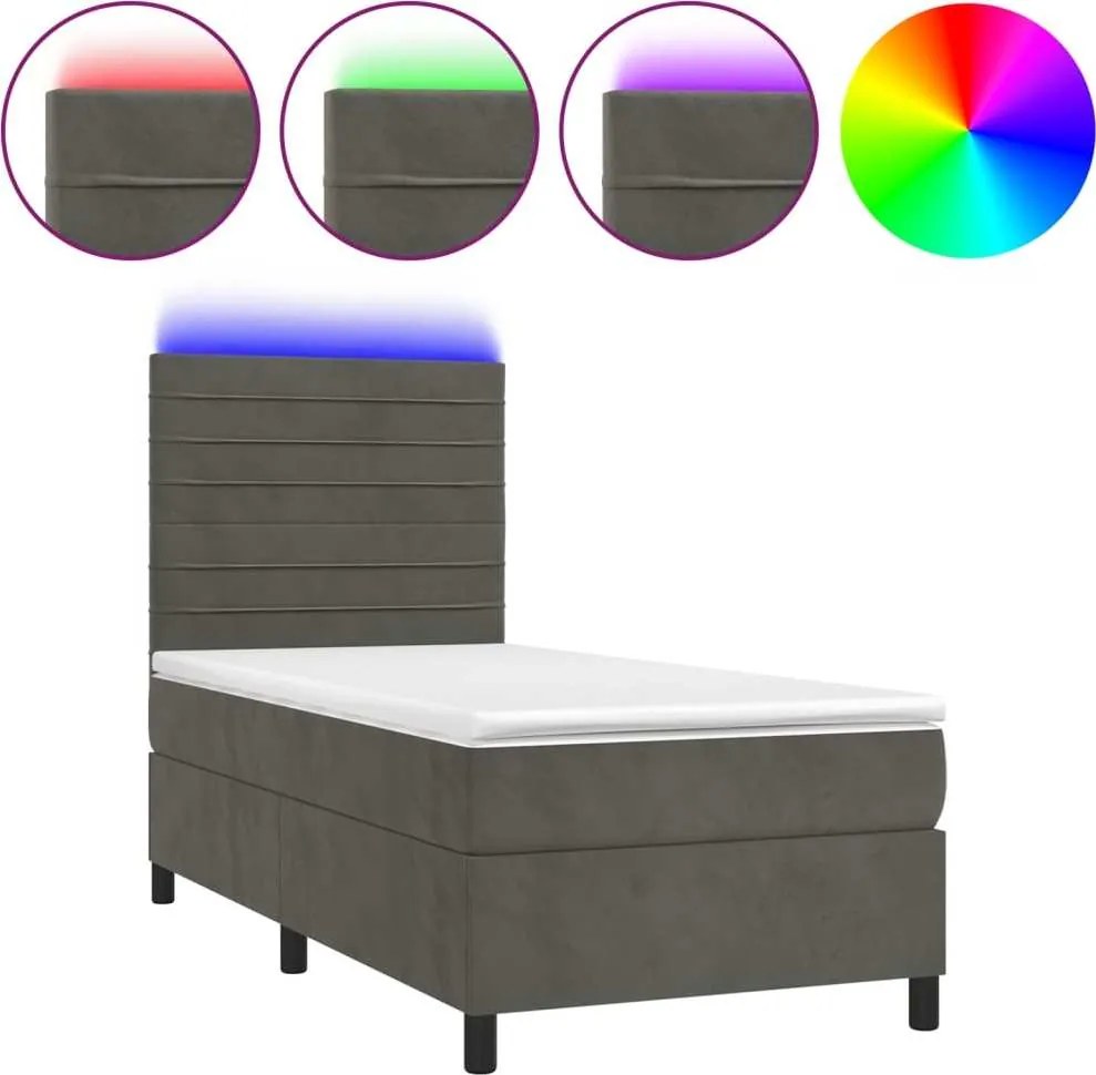 vidaXL Box spring postel s matrací a LED 90x200 cm samet [3136162] Barva: světle šedá