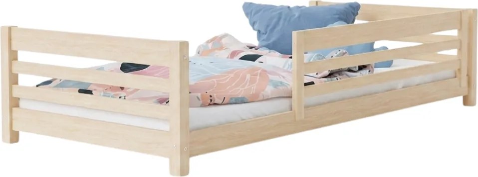 Benlemi Nízké dětské jednolůžko ze dřeva TULY se dvěma čely Zvolte barvu: Nelakovaná, Zvolte rozměr: 90x190 cm, Zvolte zábranu: S otevřeným vstupem