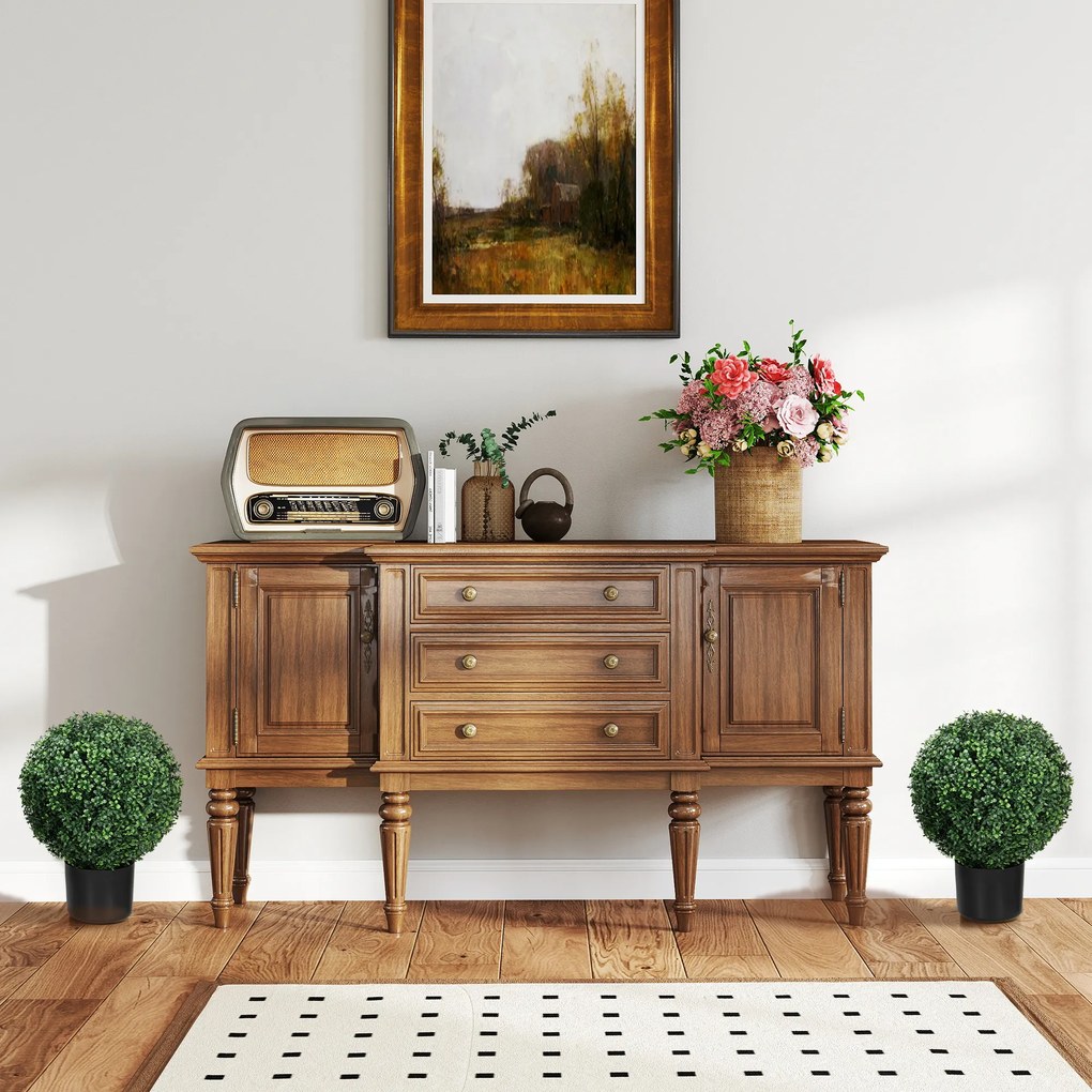 HOMCOM Set 2 Umělých Buxusových Stromů 52cm, Kulatá Umělá Rostlina v Květináči, Realistické Umělé Rostliny pro Dekoraci Obývacího Pokoje, Ložnice a K…