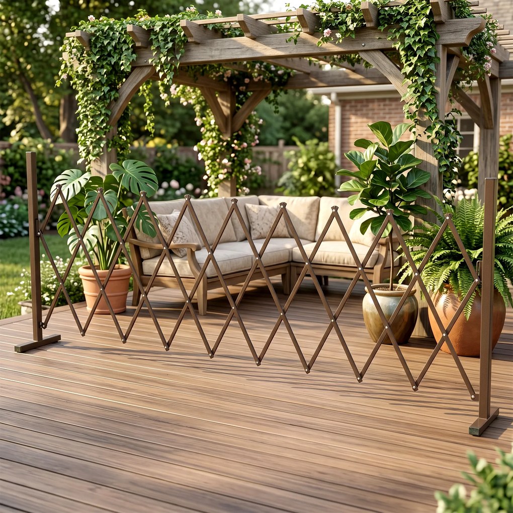 Outsunny Sklopná a Roztahovací Bezpečnostní Brána 250D x 31Š x 104V cm Hliník Metal Čokoládová