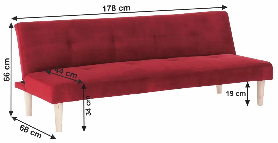 Rozkládací pohovka ALIDA – látka, červená Kondela