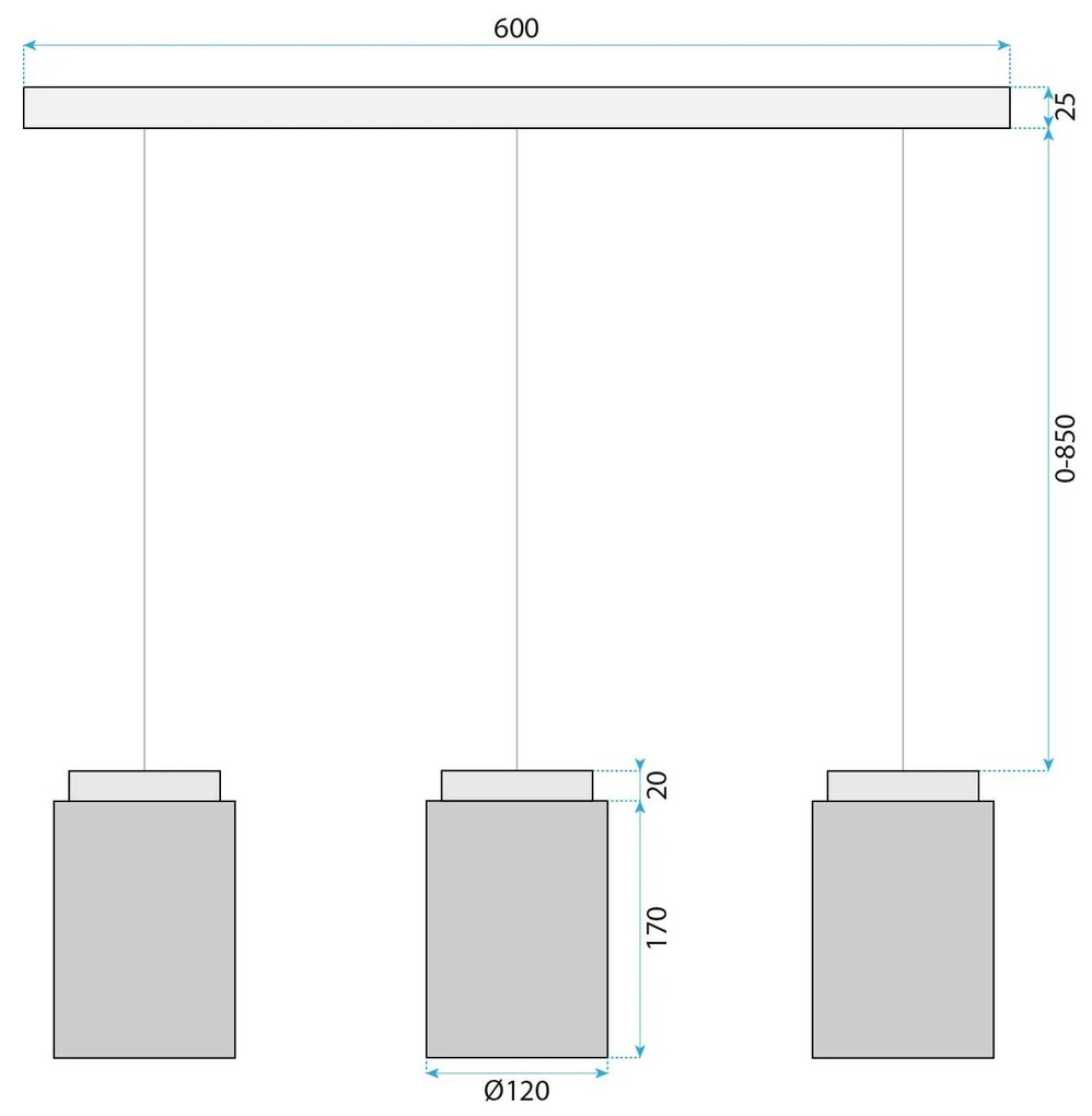 Toolight Toolight, závěsné svítidlo 3xE27, APP1812-3CP, šedé sklo-černá, OSW-00662