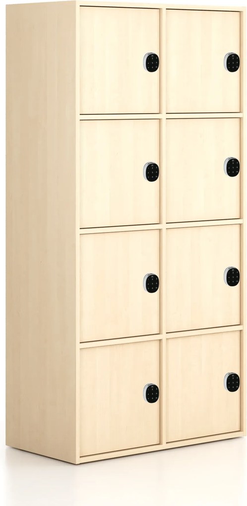 Kancelářská skříň FRAME, 8x dveře, 872 x 450 x 1735 mm, kódový zámek, bříza