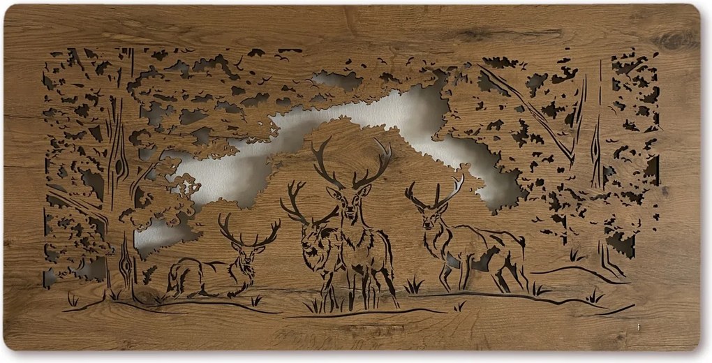 Li-Go "Jeleni" světelný obraz s baterií 120x60cm varianta ovládání: manuál/pohybové čidlo, provedení povrchu: dub světlý