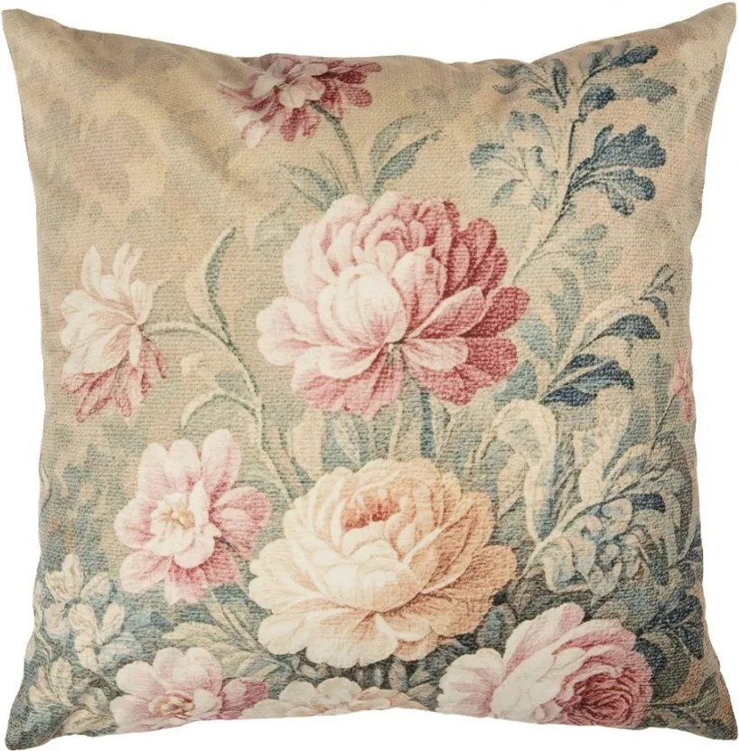 Béžový dekorativní polštář s květy Country Style - 45*45*4 cm