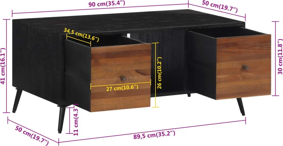 vidaXL Konferenční stolek 90 x 50 x 41 cm masivní recyklovaný teak [358527]