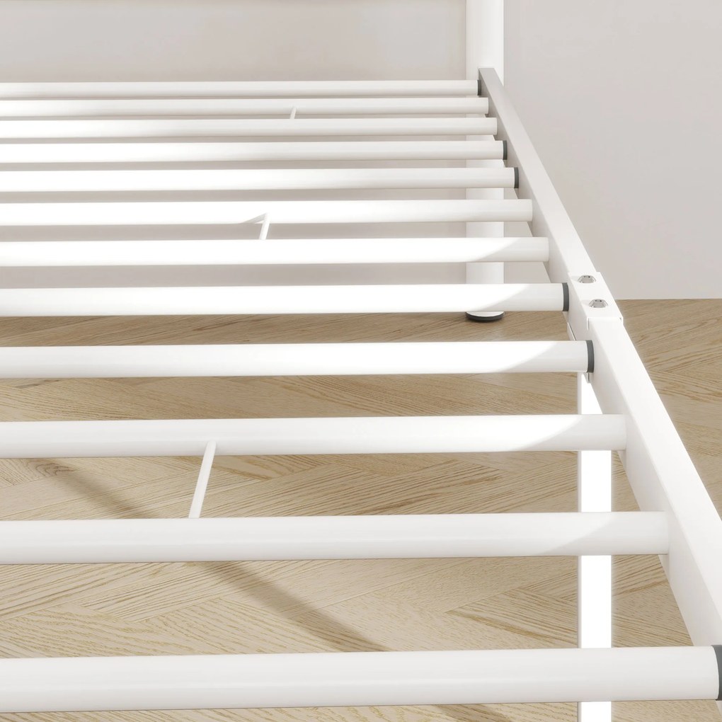 Rám postele HOMCOM pro matraci 200 x 90 cm, 88 cm vysoký jednolůžkový rám z oceli, pro ložnici či pokoj pro hosty, Bílý