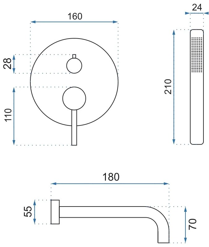 Vanová podomítková baterie MAXMAX Rea LUNGO se sprchou - světle zlatá