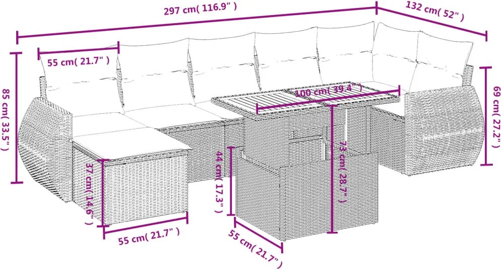 8dílná zahradní sedací souprava s poduškami béžová polyratan 3272305