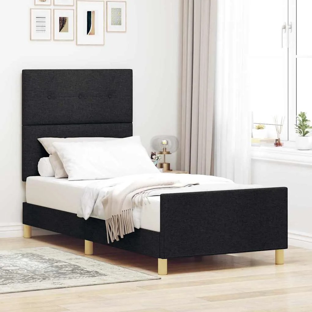 Rám postele s čelo Černá 90 x 190 cm textil 3344692