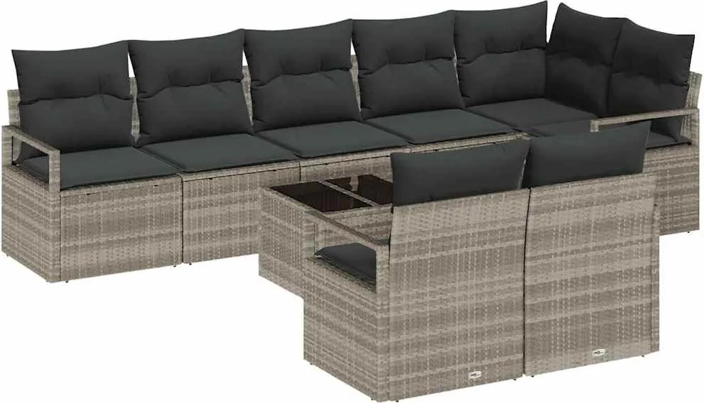 Set pohovek 9 ks Světle šedá polyratan 3346442