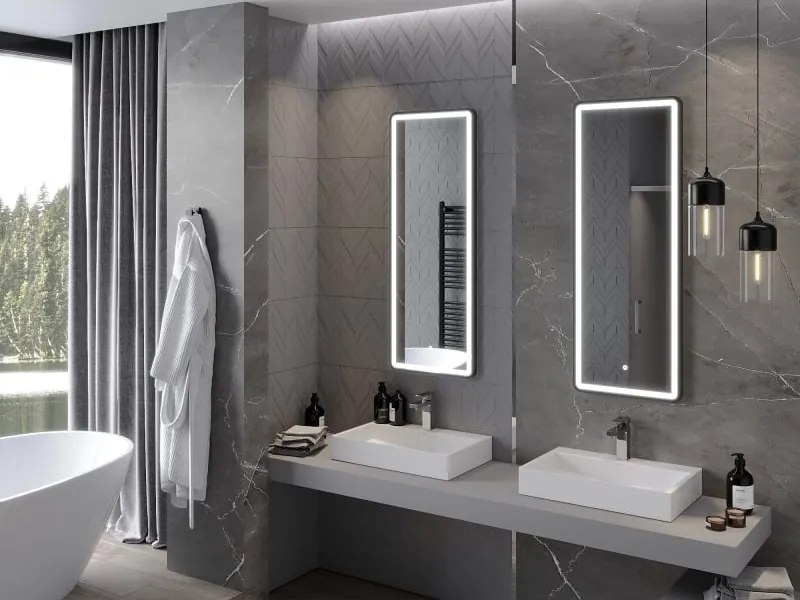 Mexen Coro osvětlené koupelnové zrcadlo 45 x 120 cm, LED 6000K, proti zamlžení, černý rám - 9817-045-120-611-70