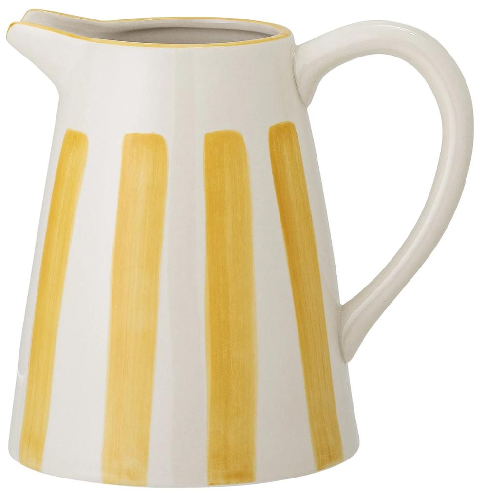 Bloomingville Kameninový džbán Begonia Yellow 1 l, žlutá barva, bílá barva, keramika