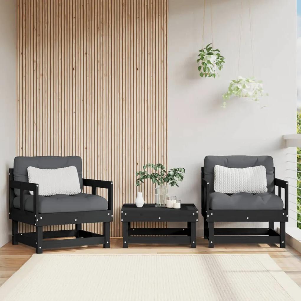 Zahradní židle s poduškami 2 ks černé masivní borové dřevo