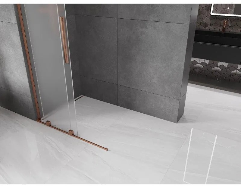 Mexen Velar L, posuvná sprchová zástěna Walk-in 100 x 200 cm, 8mm sklo námraza, růžové zlato, 871-100-003-33-60
