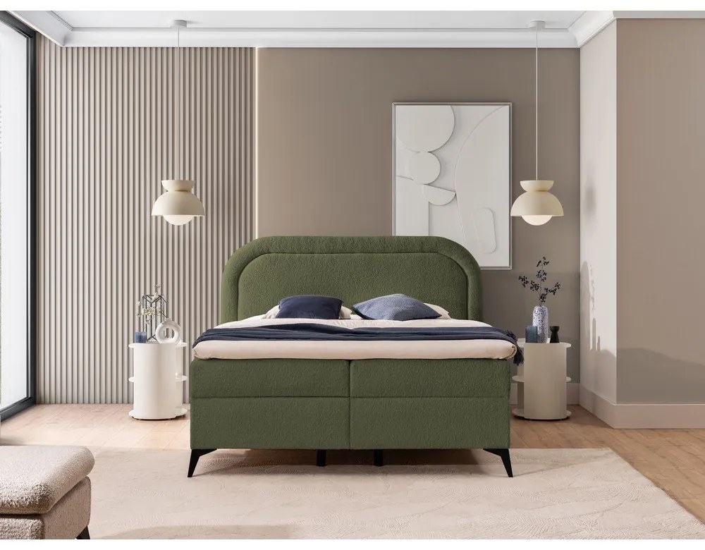 Zelená boxspring postel s úložným prostorem 160x200 cm Ornes – Ropez
