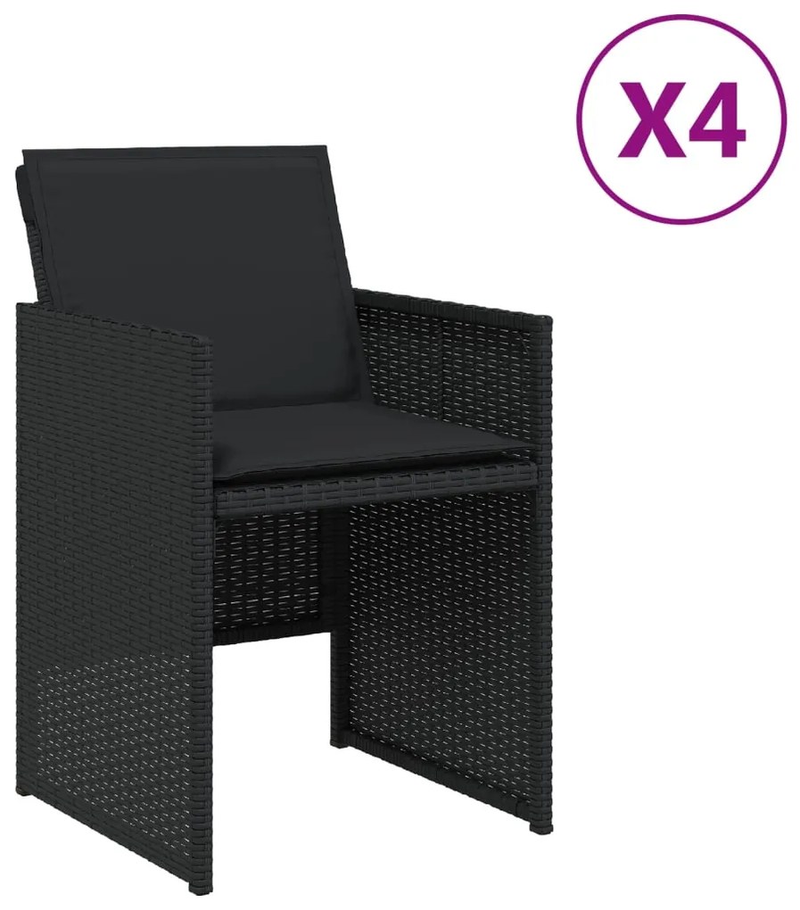 vidaXL Zahradní židle s poduškami 4 ks černé polyratan