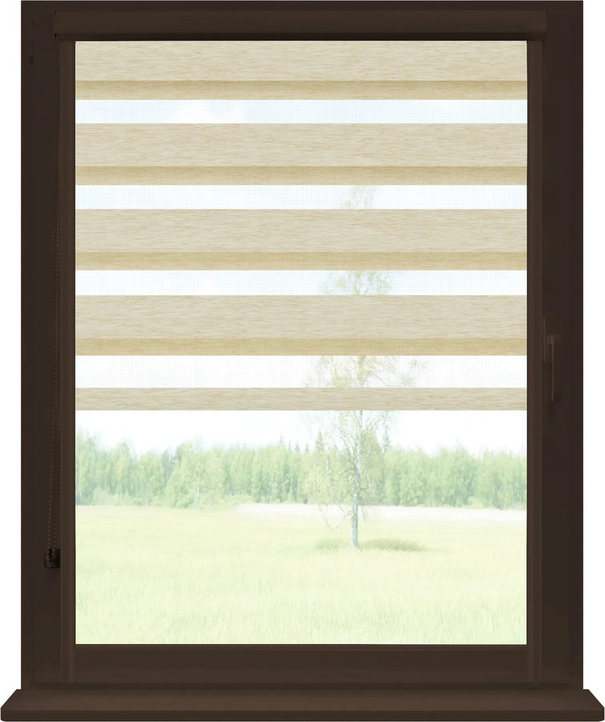 Dekodum Roleta den a noc v hnědé kazetě premium, barva látky Písek Šířka (cm): 64, Výška (cm): Balkonová (do 200 cm), Strana mechanismu: Práva