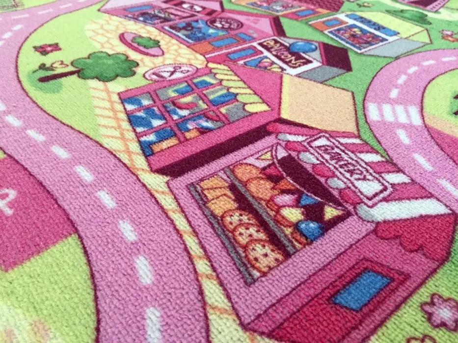 Vopi | Dětský koberec Sladké město - Kulatý průměr 100 cm, vícebarevný