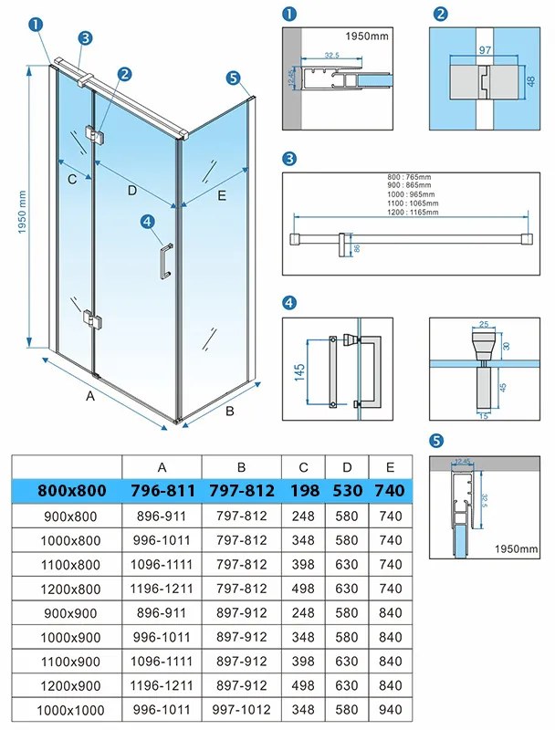 BPS-koupelny Čtvercový sprchový kout HYD-SK01 80x80 chrom/transparent