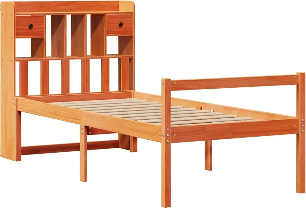 Postel s knihovnou bez matrace hnědá 75x190 cm masivní borovice 3322065
