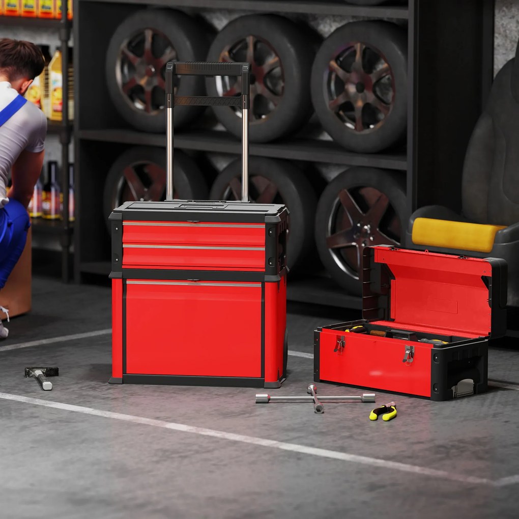 sada třístupňového boxu na nářadí, s kolečky, s aretací, ocel, plast